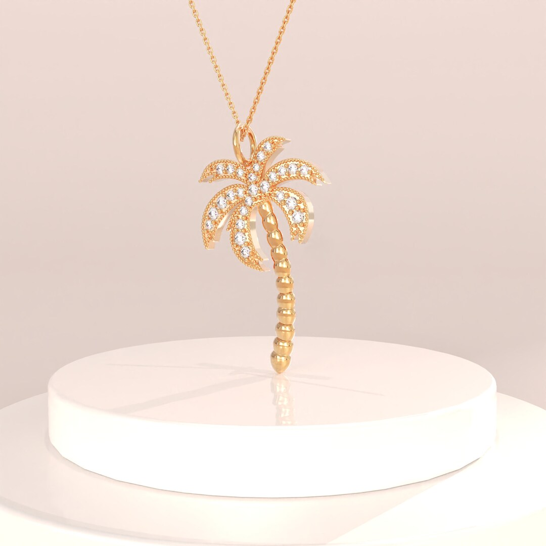 Solid Gold Palm Tree Pendant, 14k Gold Summer Necklace for Women ...