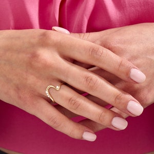 14k Solid Gold Wave Ring Women Dainty Wavy Ring Band Asymmetrical Ring Curvy Gold Band Stacking ...