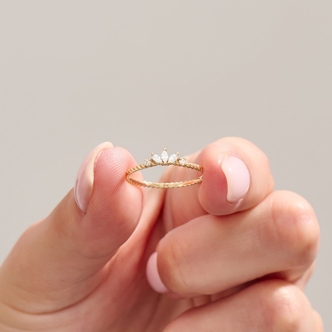 Gold Stacking Rings, 14K Gold Wedding Rings for Women, Solid Gold Tiara ...