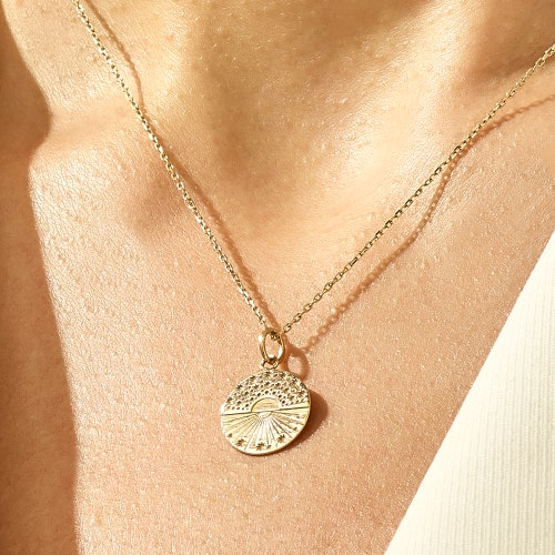 Real 14K Solid Gold Sun Necklace Personalized Sun Pendant - Etsy