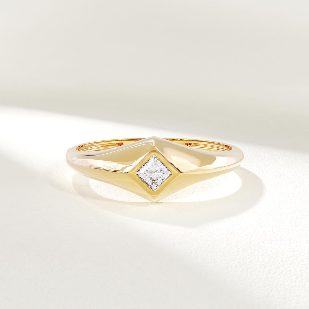 14k Solid Gold Pinky Ring Minimalist Signet Band Dainty Geometric Ring ...