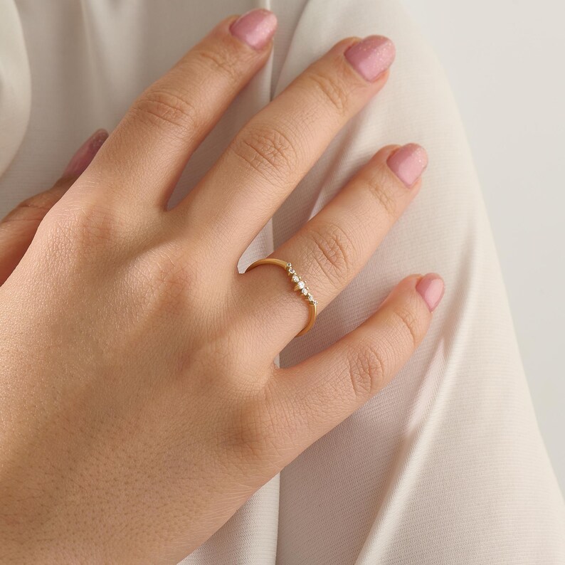 Curved Wedding Band, Solid Gold Tiara Wedding Ring, Contour Ring ...