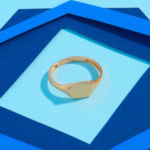 Solid Gold Square Signet Ring, 14k Gold Engraved Pinky Ring for Men Women, Personalized Initial ...