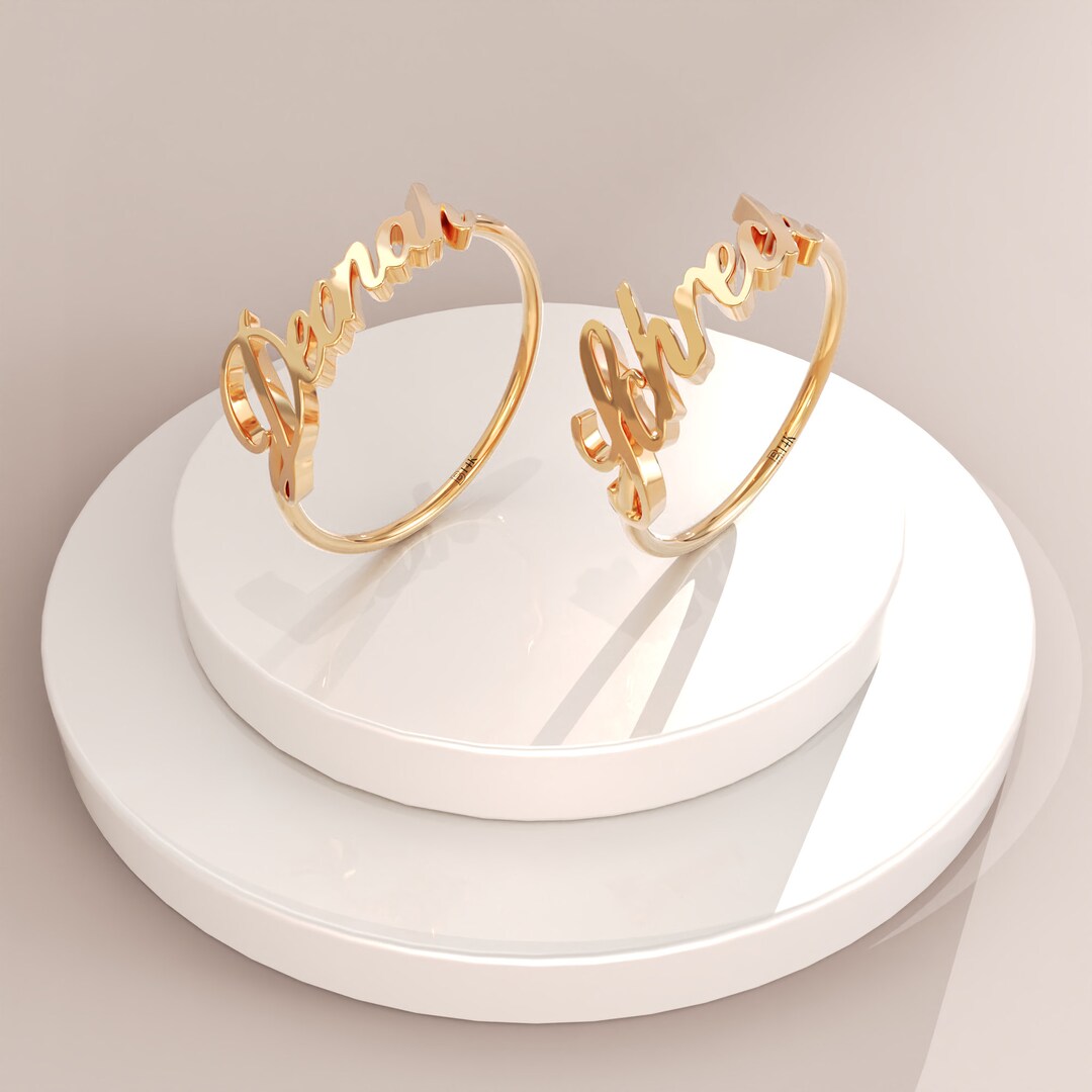 14k Gold Personalized Cursive Name Ring, Solid Gold Custom Name Ring ...