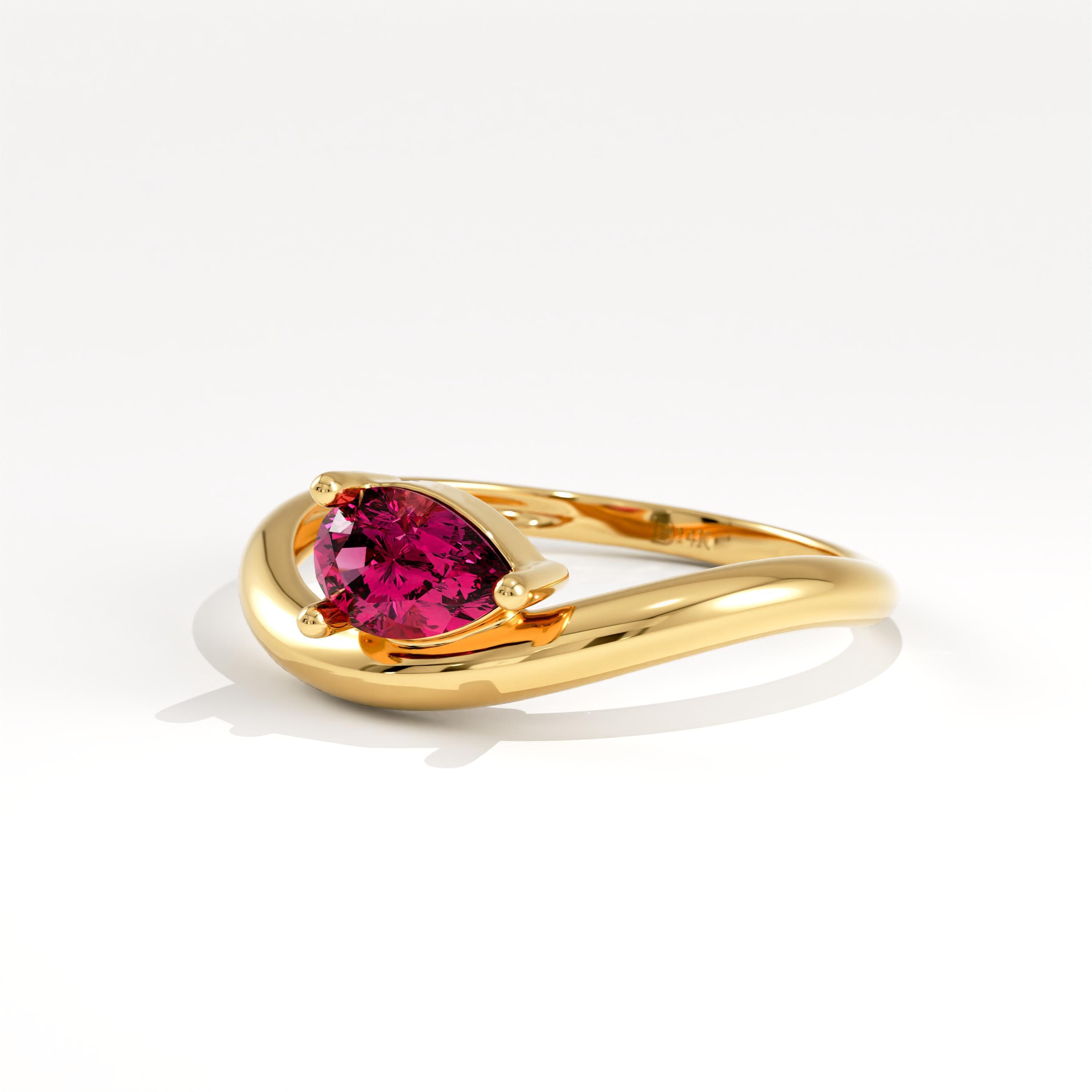 14K Solid Gold Pear Ruby Ring, Lab Ruby Engagement Rings, Dainty Wave ...