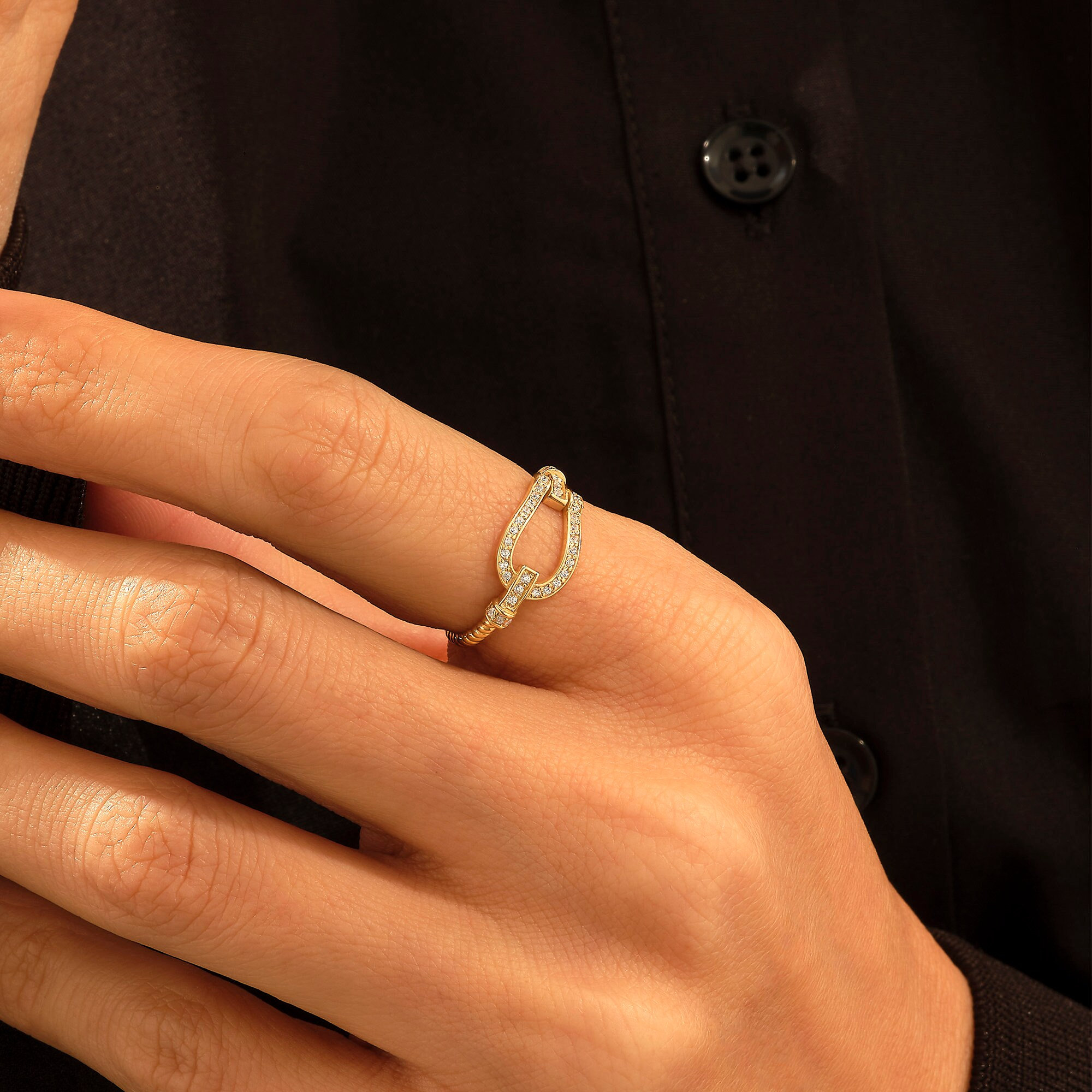 14k Unique Belt Buckle Ring, Solid Gold Pave Cz Statement Rings for ...
