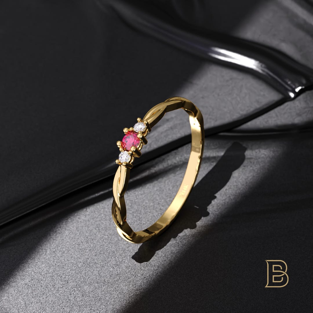 Solid Gold Tiny Ruby Ring, 14k Gold July Birthstone Ring for Women, Minimalist Ruby Ring Pink ...