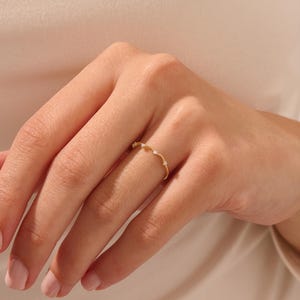 Ultra Thin Crown Ring, 14k Solid Gold Wavy Stacking Ring Women, Minimalist Layering Ring, Her ...