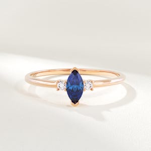 Solid Gold Sapphire Ring, 14k Gold Blue Engagement Ring for Women ...