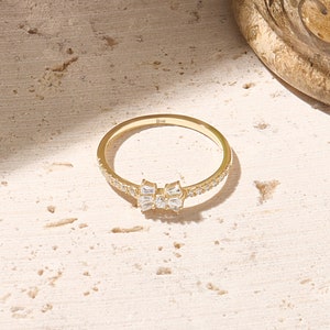14k Gold Bow Ring Solid Gold Promise Ring for Her Dainty Diamond Ring ...