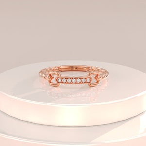 Solid Gold Link Chain Wedding Band, Twisted Rope Chain Ring Women, Real ...