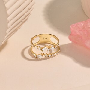 Double Band Wedding Ring, Two Row Ring in 14k-18k-10k Solid Gold ...