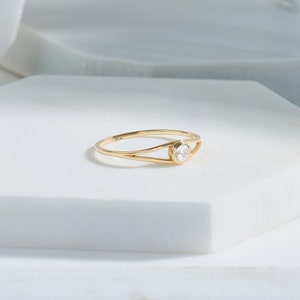 Solid Gold Promise Ring, 14k Split Shank Solitaire Cz Ring, Minimalist ...