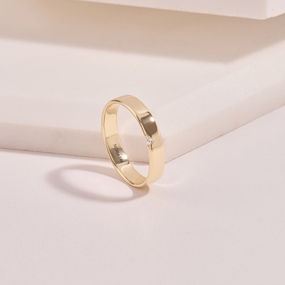 Flat Bottom Tiny Cz Marriage Band, 14k Solid Gold Detailed Pave Wedding ...