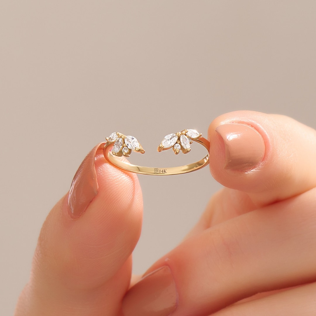 14k Gold Open Wedding Band, Solid Gold Gap Wedding Ring, Womens Cuff ...