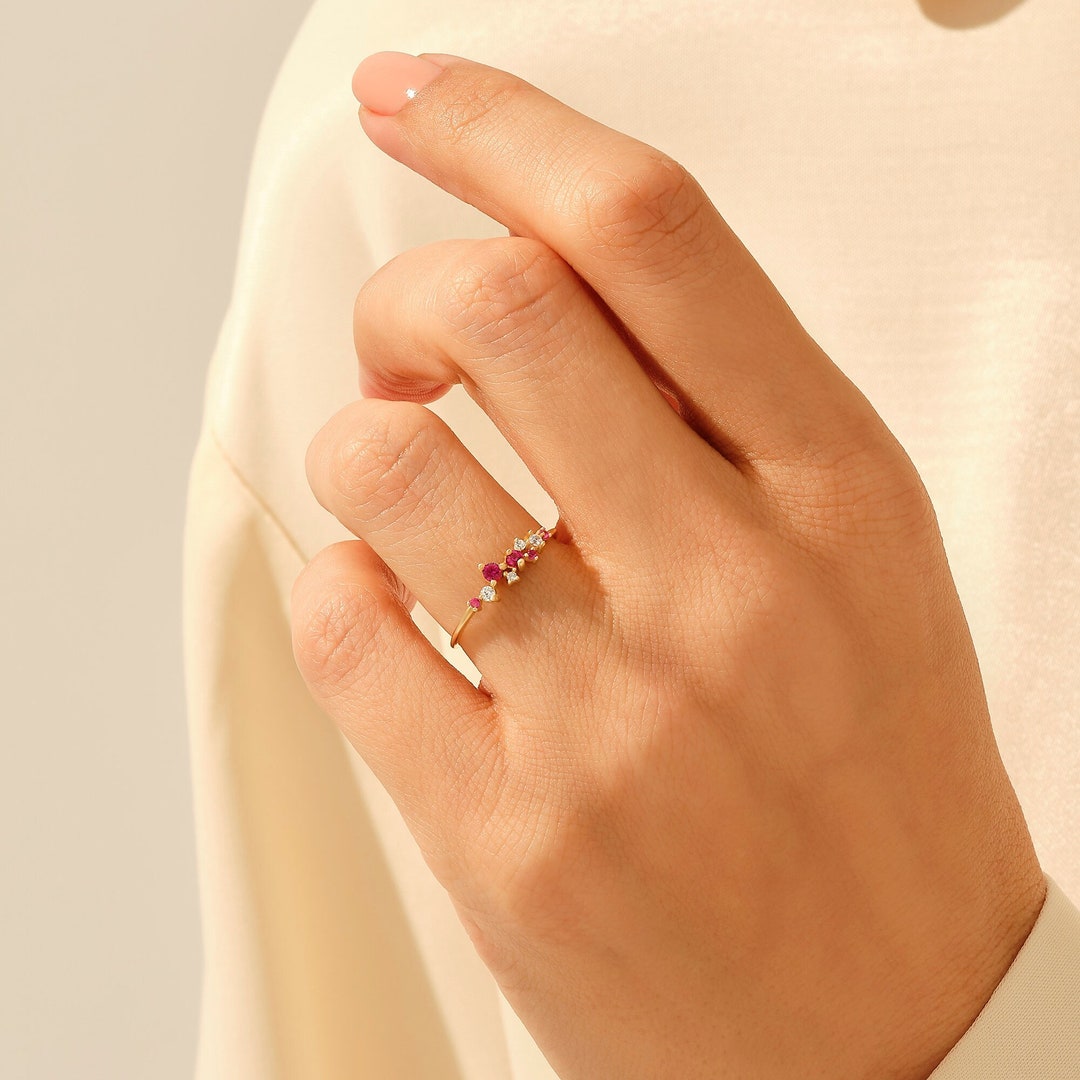 14k Solid Gold Ruby Ring, Pink Ruby Wedding Ring for Women, Solid Gold ...