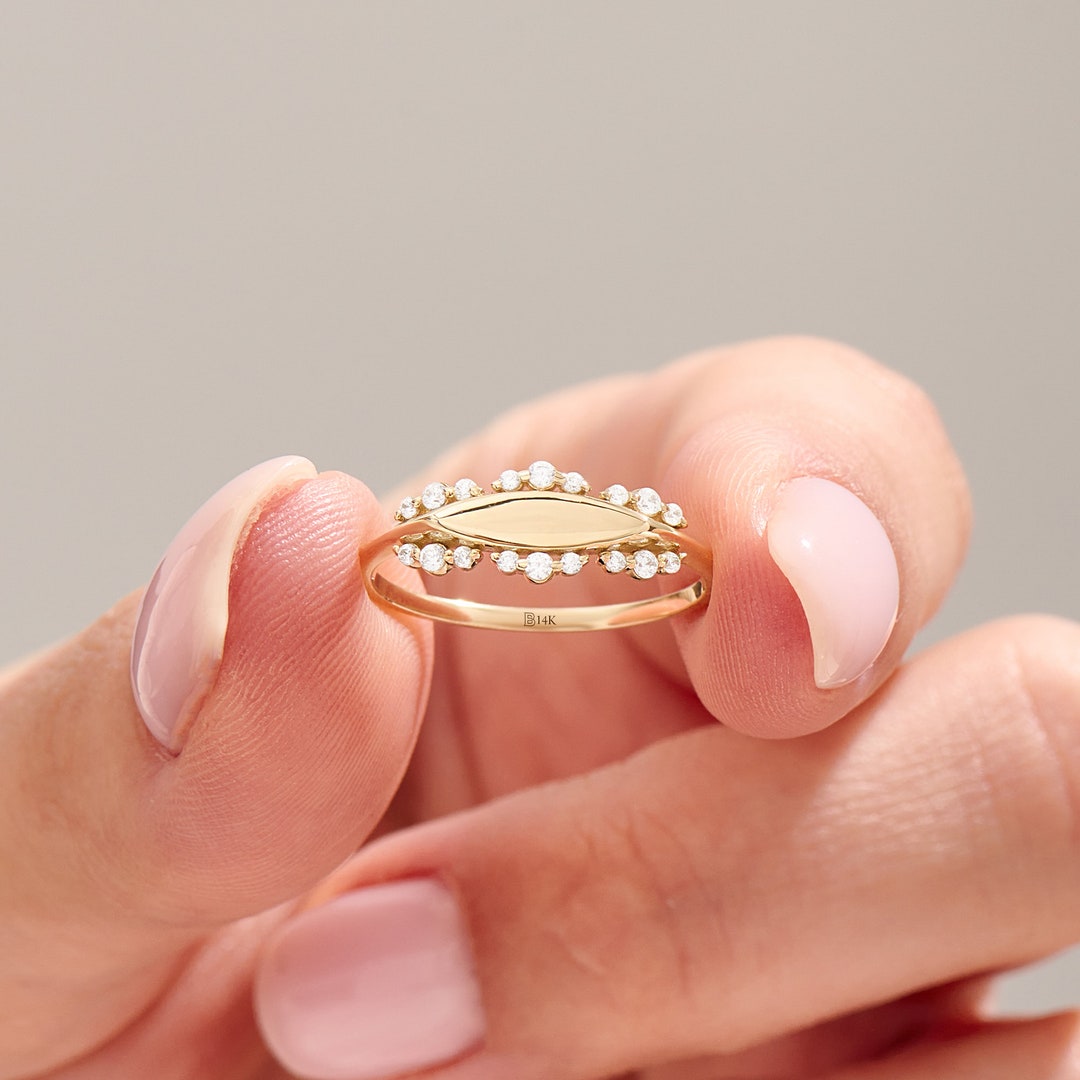 14k Gold Pinky Signet Ring Women Solid Gold Custom Ring Name Number ...