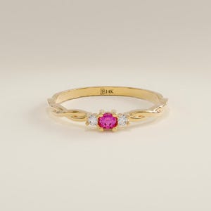 Solid Gold Tiny Ruby Ring, 14k Gold July Birthstone Ring for Women, Minimalist Ruby Ring Pink ...