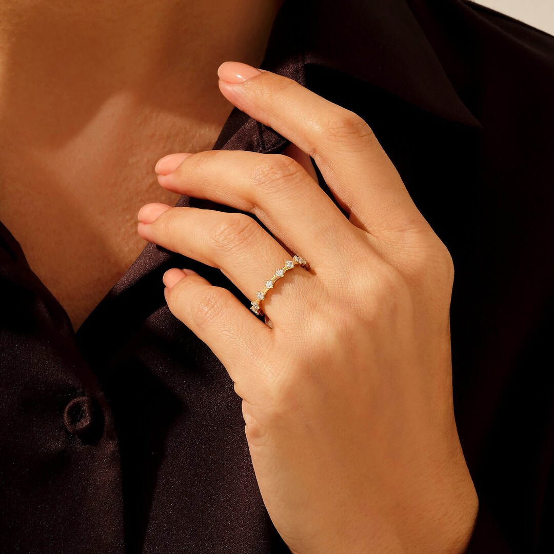 14k Solid Gold Princess Band Ring Full Eternity Wedding Ring - Etsy