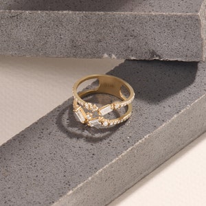 Double Band Wedding Ring, Two Row Ring in 14k-18k-10k Solid Gold ...