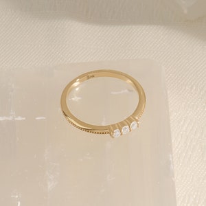 Solid Gold Vintage Wedding Ring, 14k Milgrain Band Slim Trilogy Ring, Minimalist Dainty Ring ...