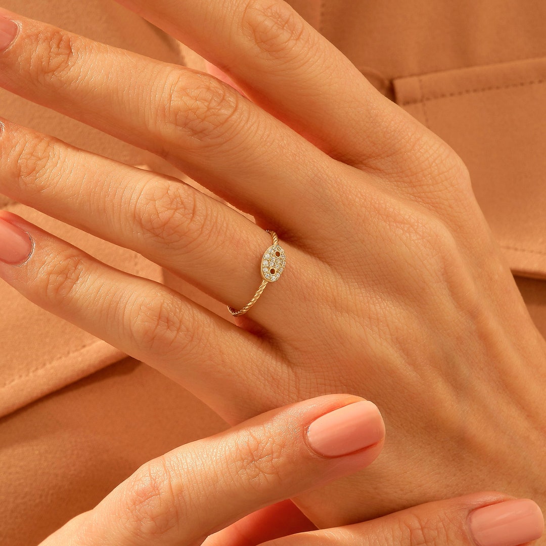 Unique Sideways Oval Statement Ring, 14k Solid Gold Twisted Rope Band ...