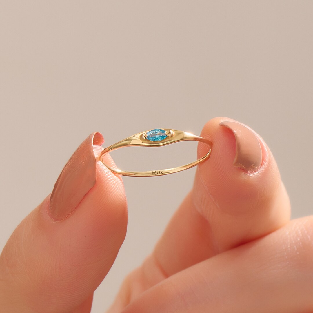 14k Gold Basic Birthstone Ring, Solid Gold Colorful Gemstone Ring ...