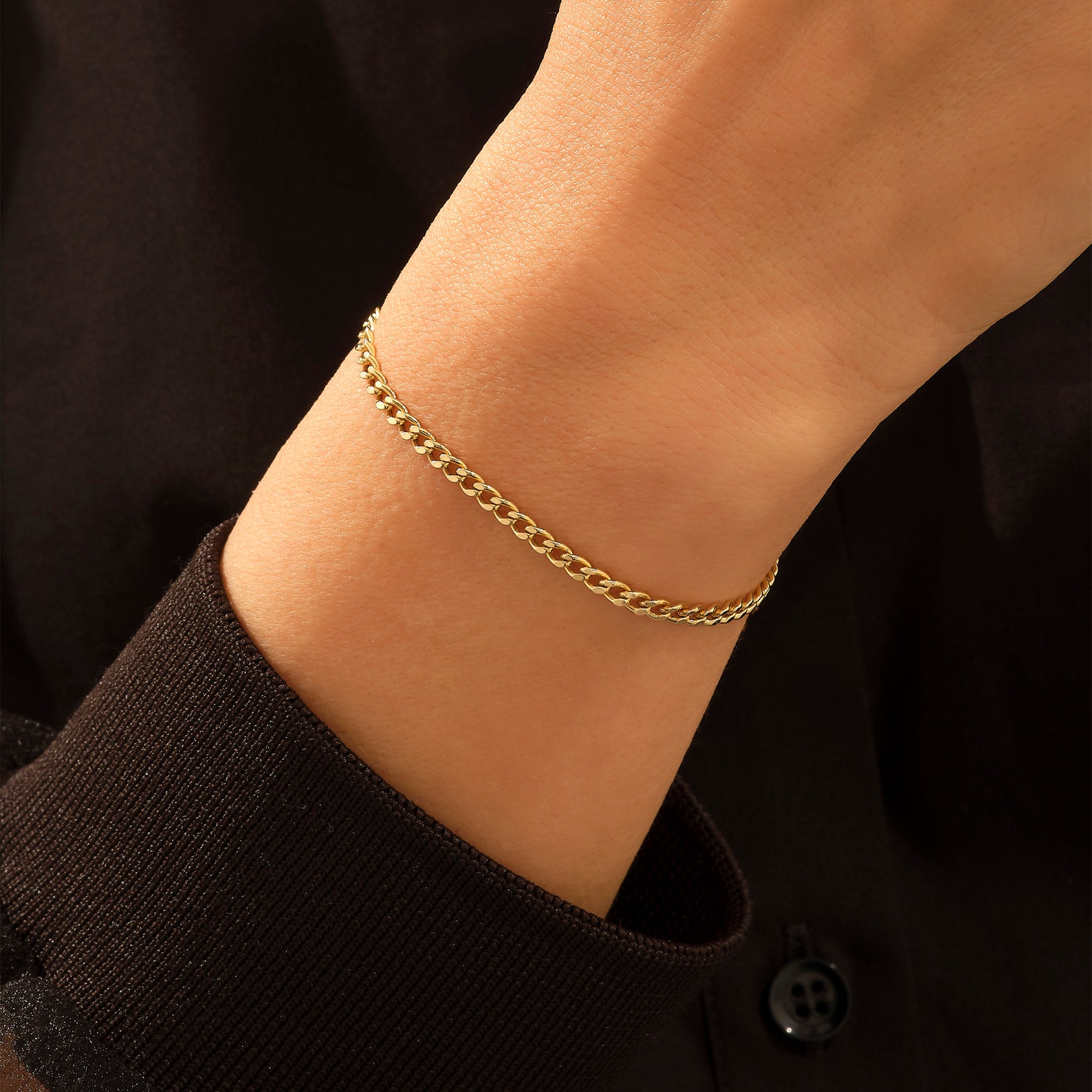 14k Solid Gold Curb Chain Bracelet Womens Gold Chain | Etsy UK