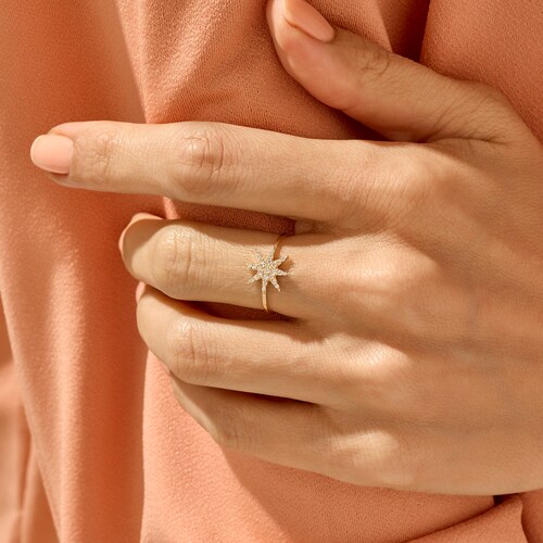 14k Solid Gold North Star Ring Star Stackable Ring Dainty | Etsy