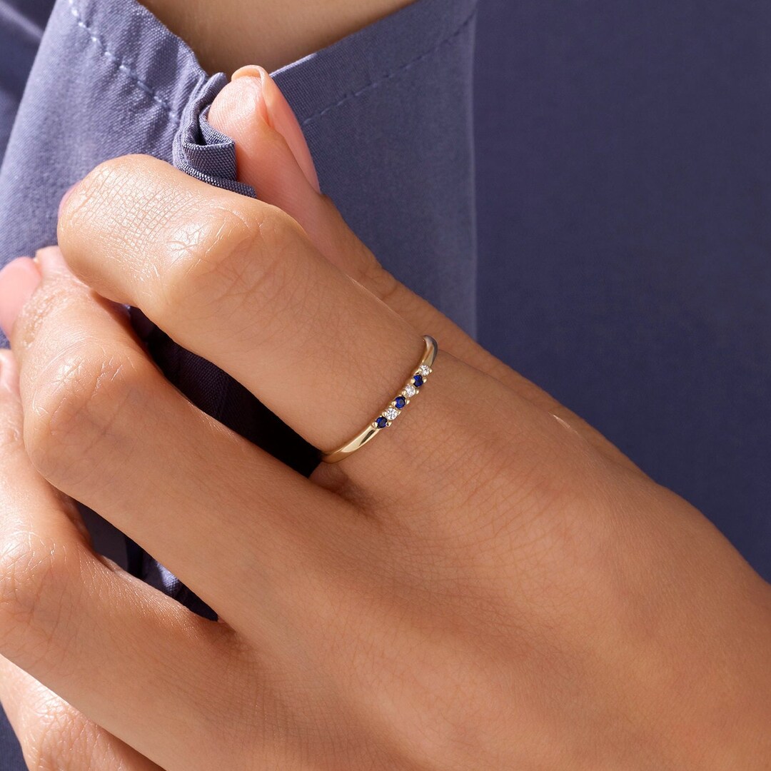 Personalized Slim Wedding Ring, 14k Solid Gold Stacking Rings Women ...