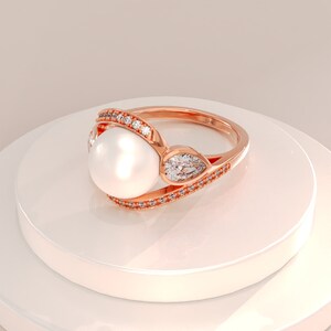 14k Gold Chunky Design Pearl Engagement Ring, Solid Gold Pearl ...