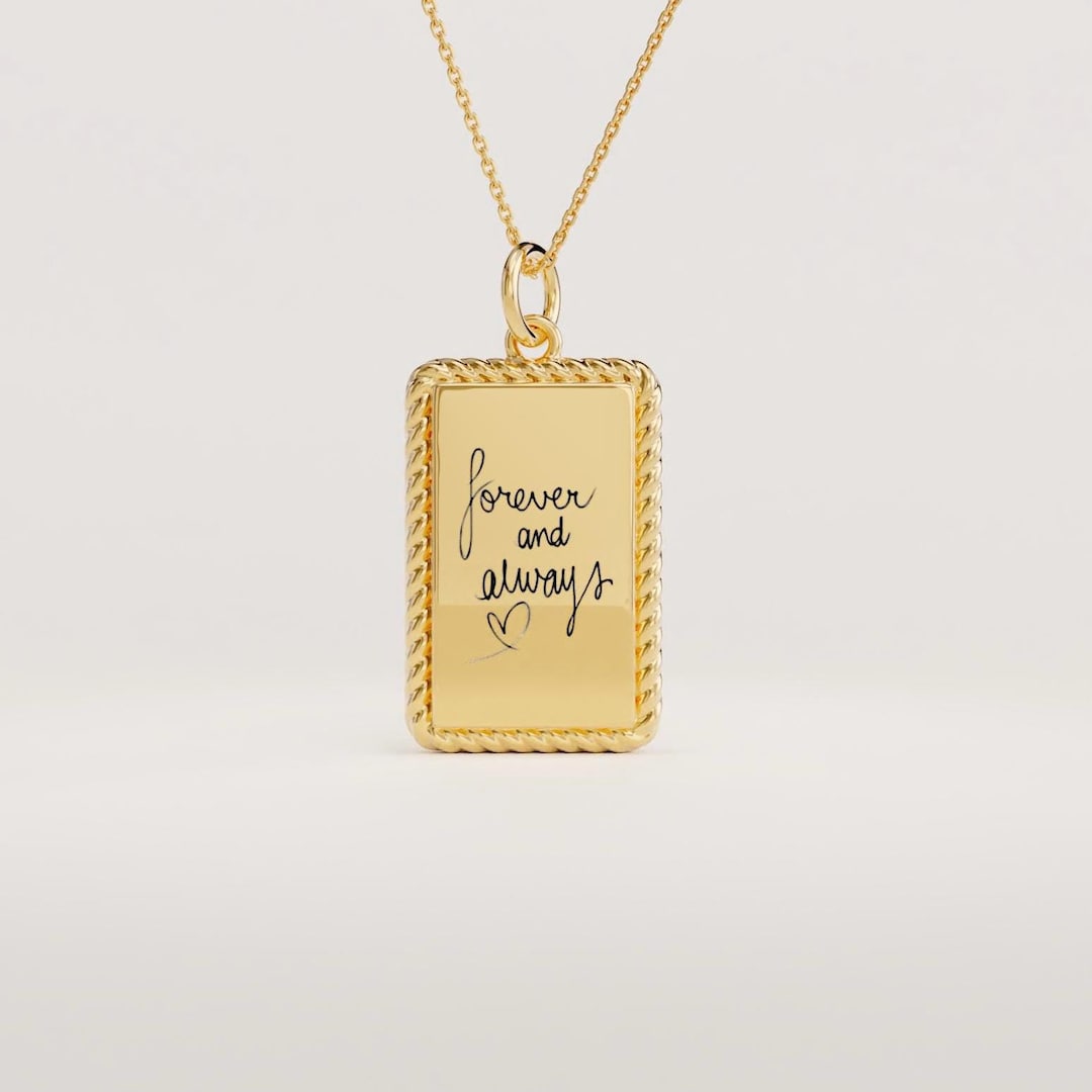 Custom Handwriting Pendant Necklace, 14k Solid Gold Personalized ...