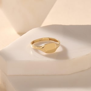 Solid Gold Square Signet Ring, 14k Gold Engraved Pinky Ring for Men Women, Personalized Initial ...