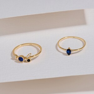 Solid Gold Sapphire Ring, 14k Gold Blue Engagement Ring for Women ...