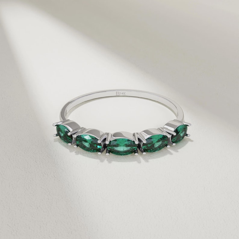 14k Emerald Half Eternity Band, Solid Gold Green Emerald Stacking Ring ...