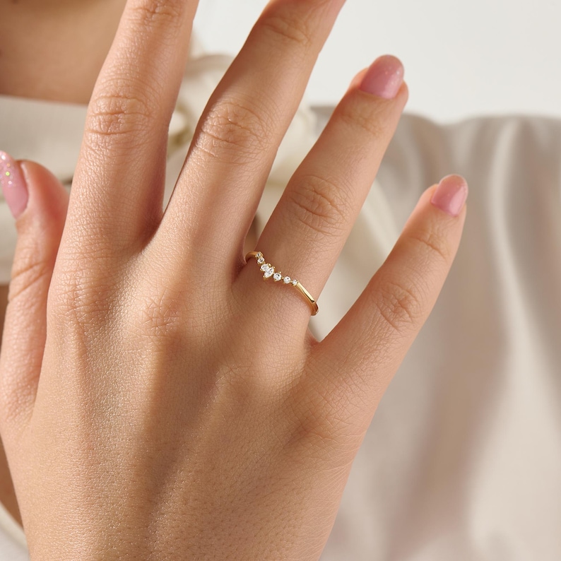 Curved Wedding Band, Solid Gold Tiara Wedding Ring, Contour Ring ...