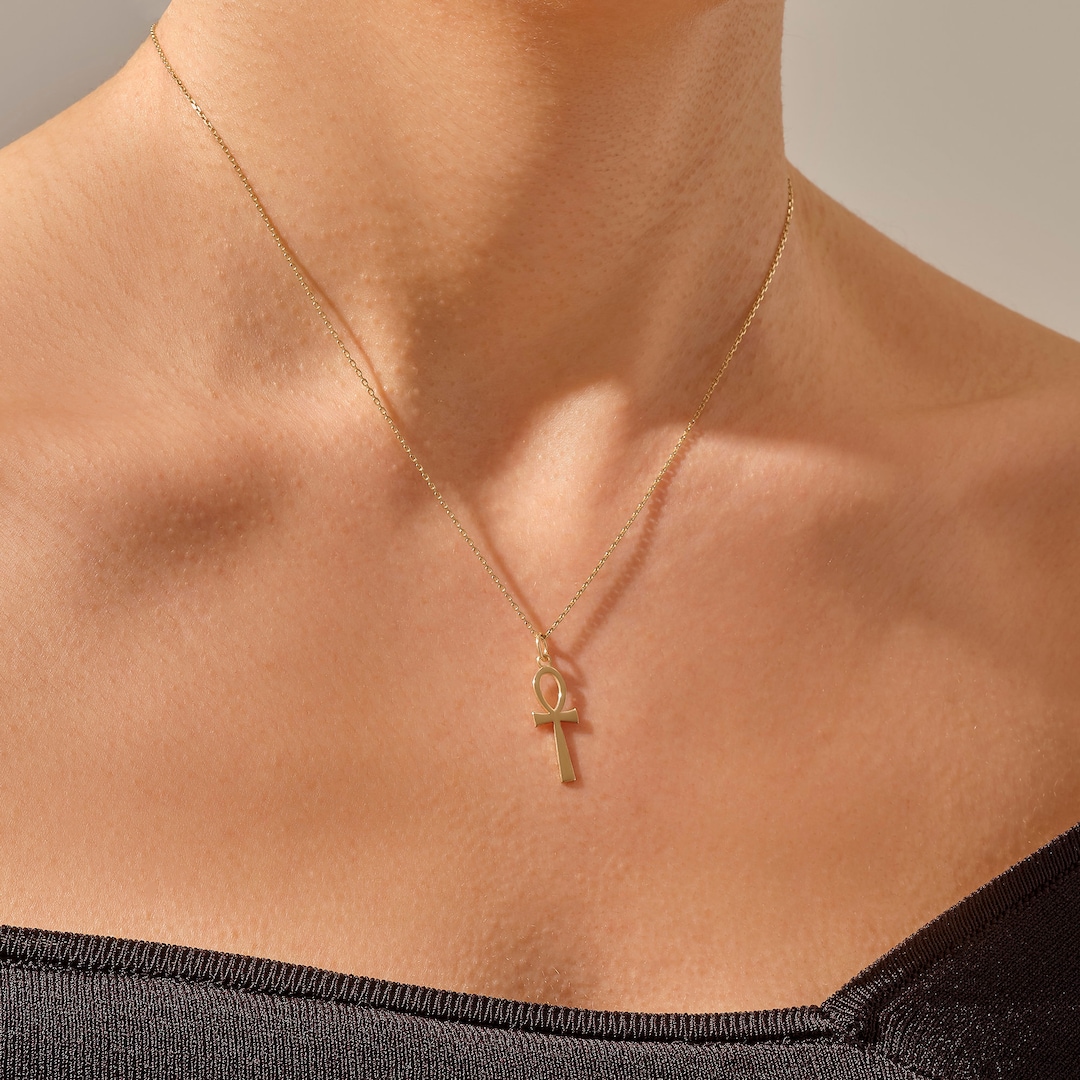 Solid Gold Ankh Pendant Necklace 14k Gold Egyptian Cross - Etsy