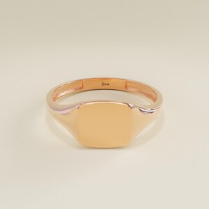 Solid Gold Square Signet Ring, 14k Gold Engraved Pinky Ring for Men Women, Personalized Initial ...