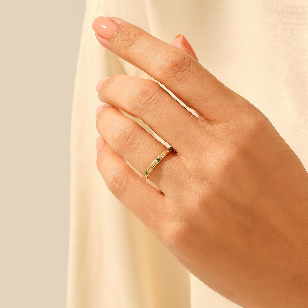 14k Gold Emerald Wedding Bandsolid Gold Bands For Women Art Deco Rings Emerald Eternity Ring