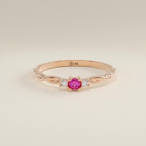 Solid Gold Tiny Ruby Ring, 14k Gold July Birthstone Ring for Women, Minimalist Ruby Ring Pink ...