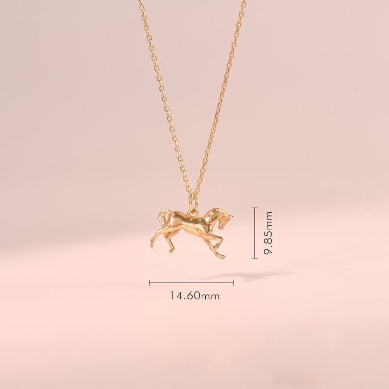 14K Solid Gold Horse Necklace, Detailed Running Horse Pendant, Dainty ...