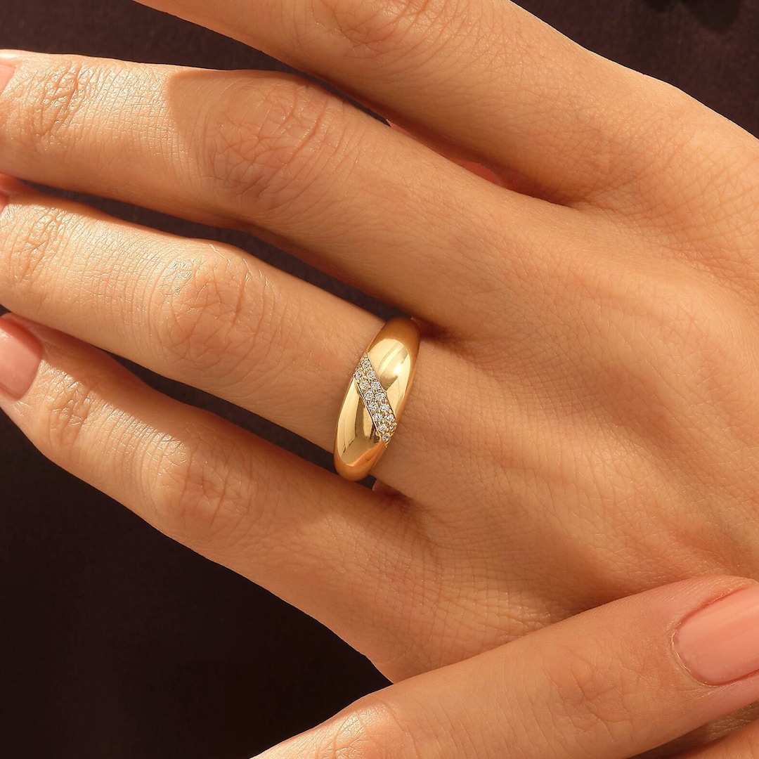 Gold Dome Ring, Chunky Signet Ring for Women, 14k Gold Thick Band ...