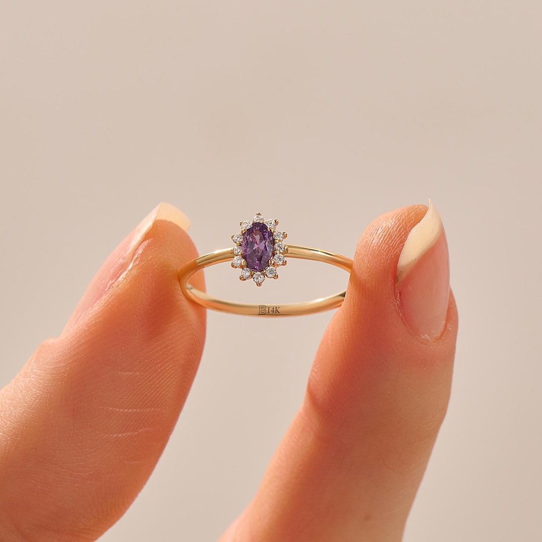 Solid Gold Amethyst Ring, 14k Gold Amethyst Ring, Minimalist Amethyst ...