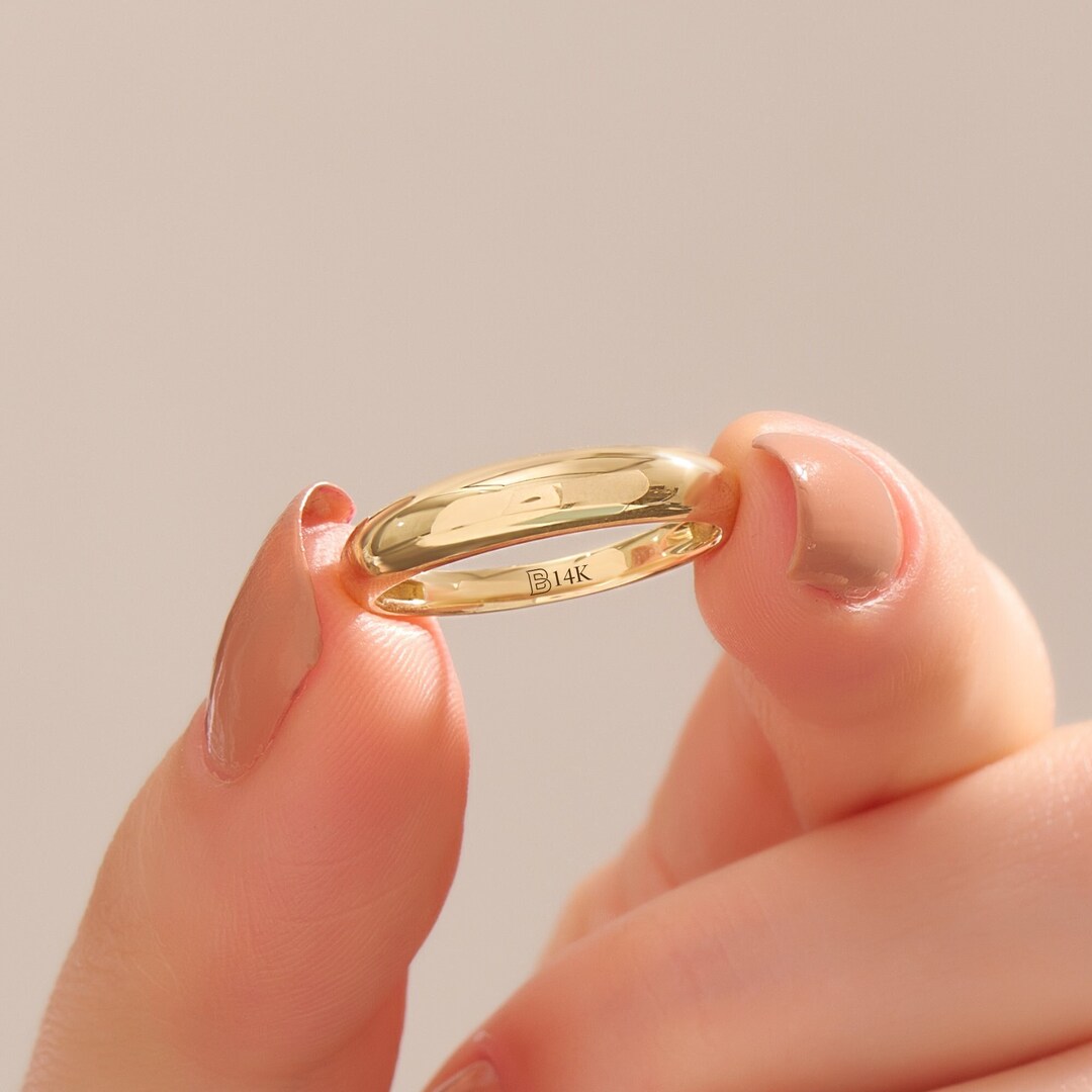 14k Gold Minimalist Dome Ring, Solid Gold Wedding Band, Simple Thick ...