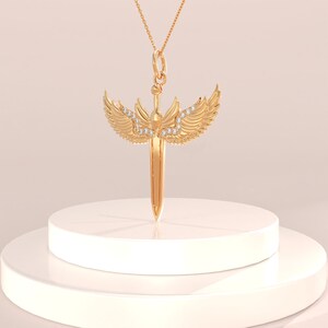 Angel Wing Sword Pendant, 14k Solid Gold Justice & Power Necklace ...