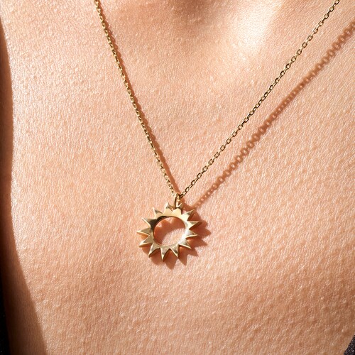 Real 14K Solid Gold Sun Necklace Personalized Sun Pendant - Etsy