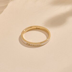 14k Solid Gold Enamel Wedding Band, Initial Marriage Rings Women ...