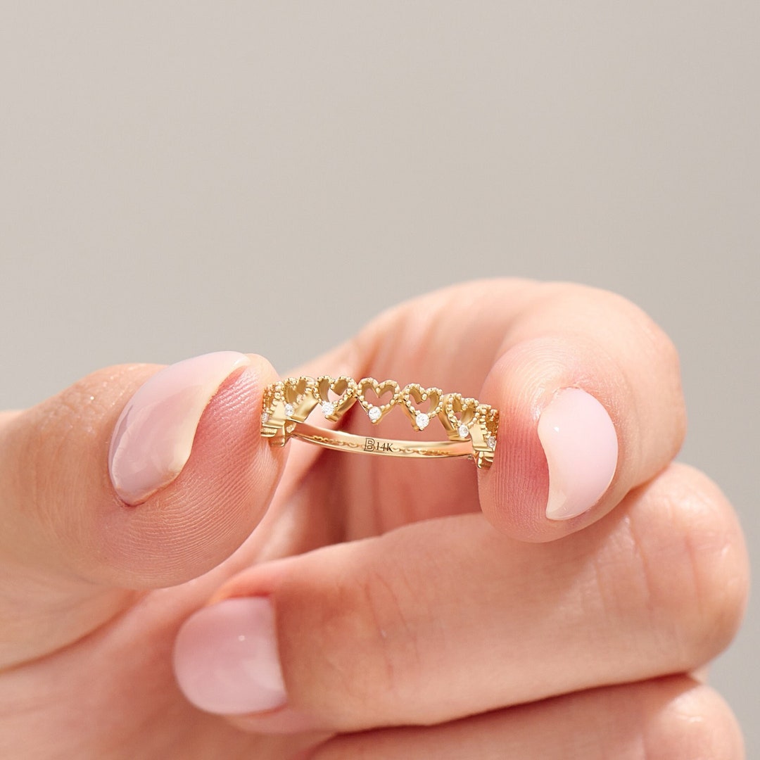 Gold Heart Ring • Women’s Stacking Ring • Solid Gold Ring • Dainty ...