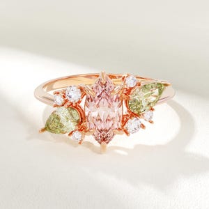 Padparadscha Sapphire Ring 14k Solid Gold Floral Engagement Ring ...