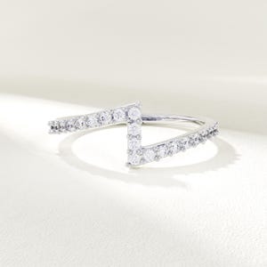 14k Solid Gold Pave Lightning Ring, Thin Stacking Ring Women, Dainty Everyday Ring, Minimalist ...